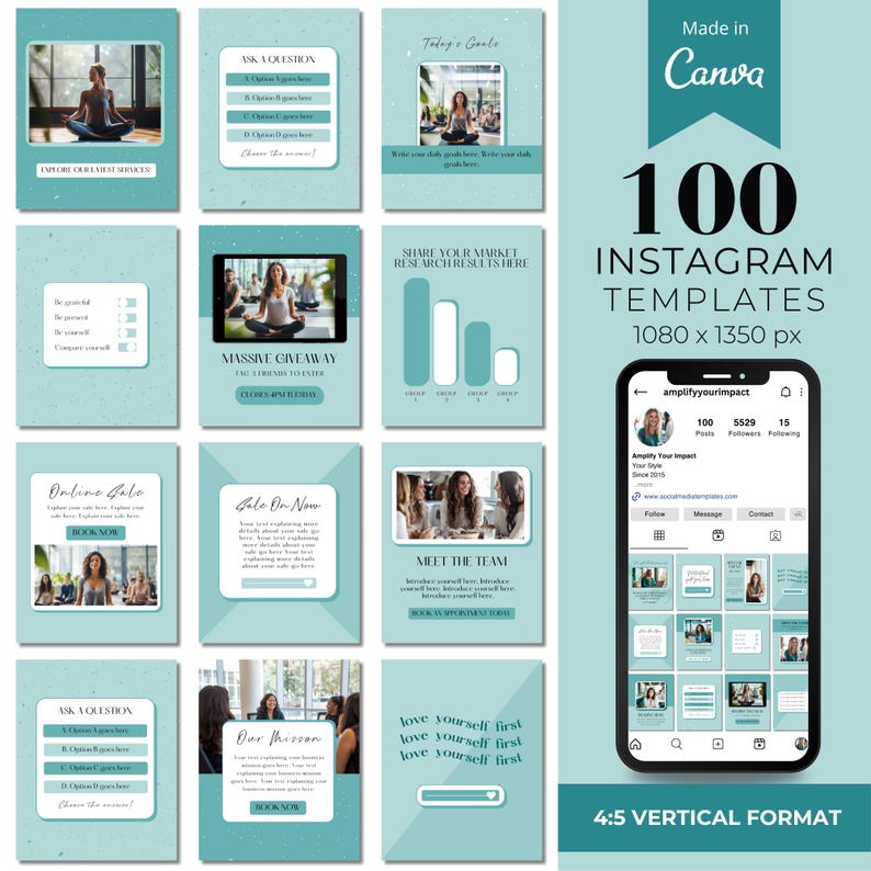 100 Instagram Post Templates, Canva Template Coach Instagram Post, 4:5 ...