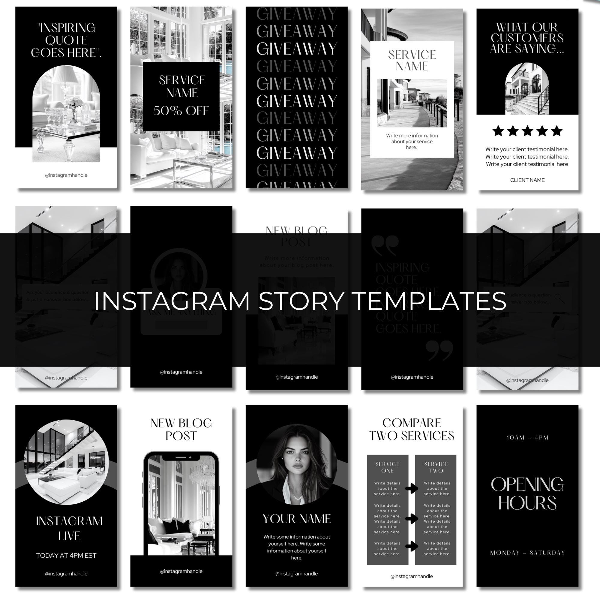 Black & White Instagram Story Templates: Canva Editable IG Templates ...