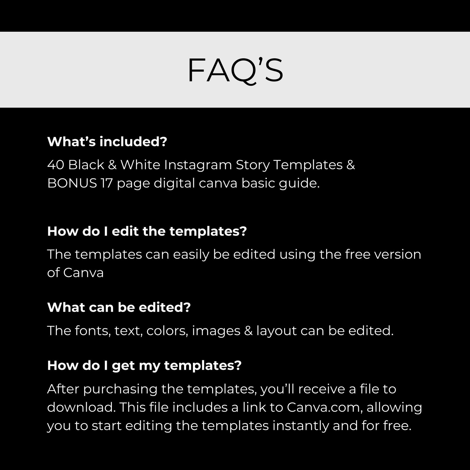 Black & White Instagram Story Templates: Canva Editable IG Templates ...