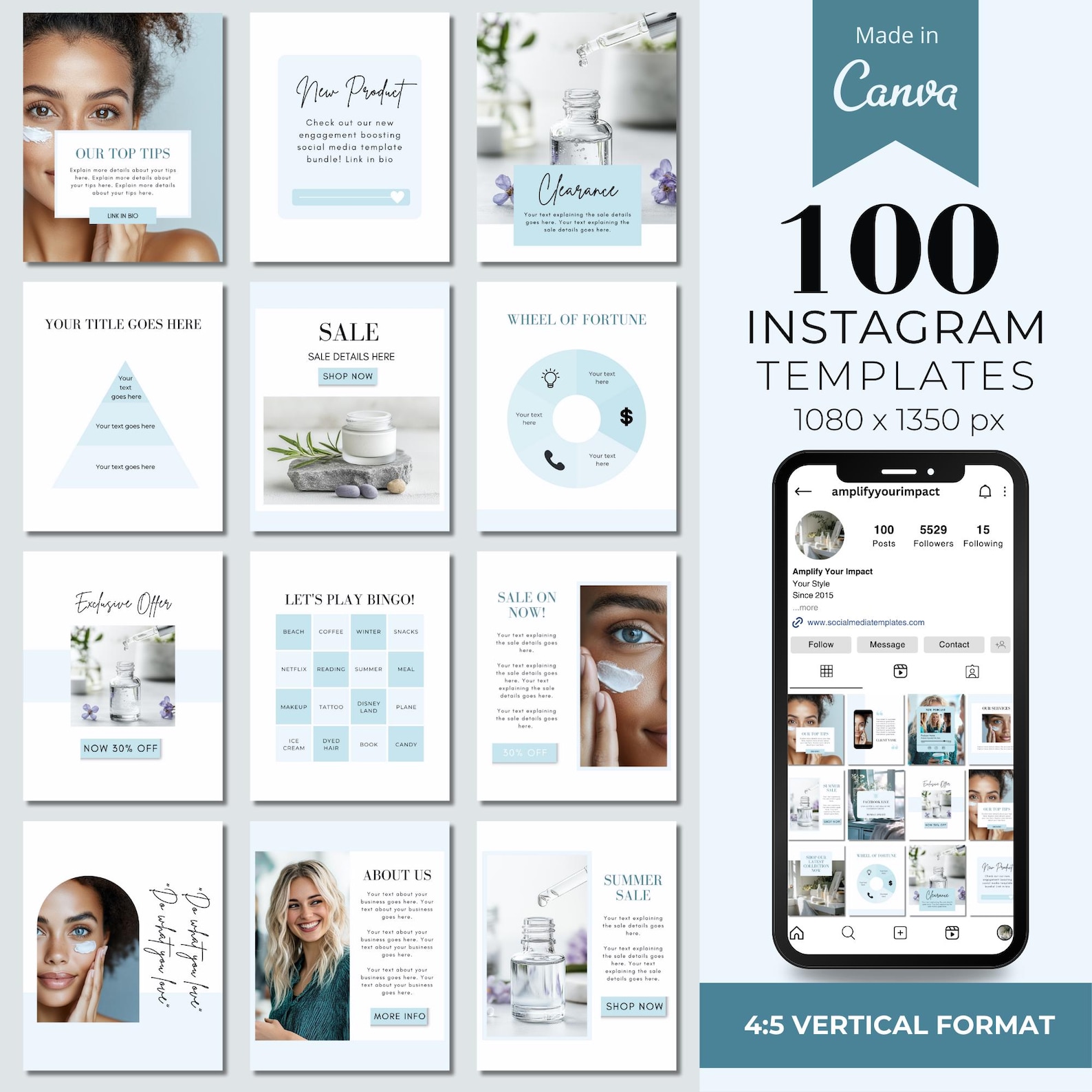 Blue Instagram Templates, 4:5 Modern Instagram Post Template, Aesthetic ...