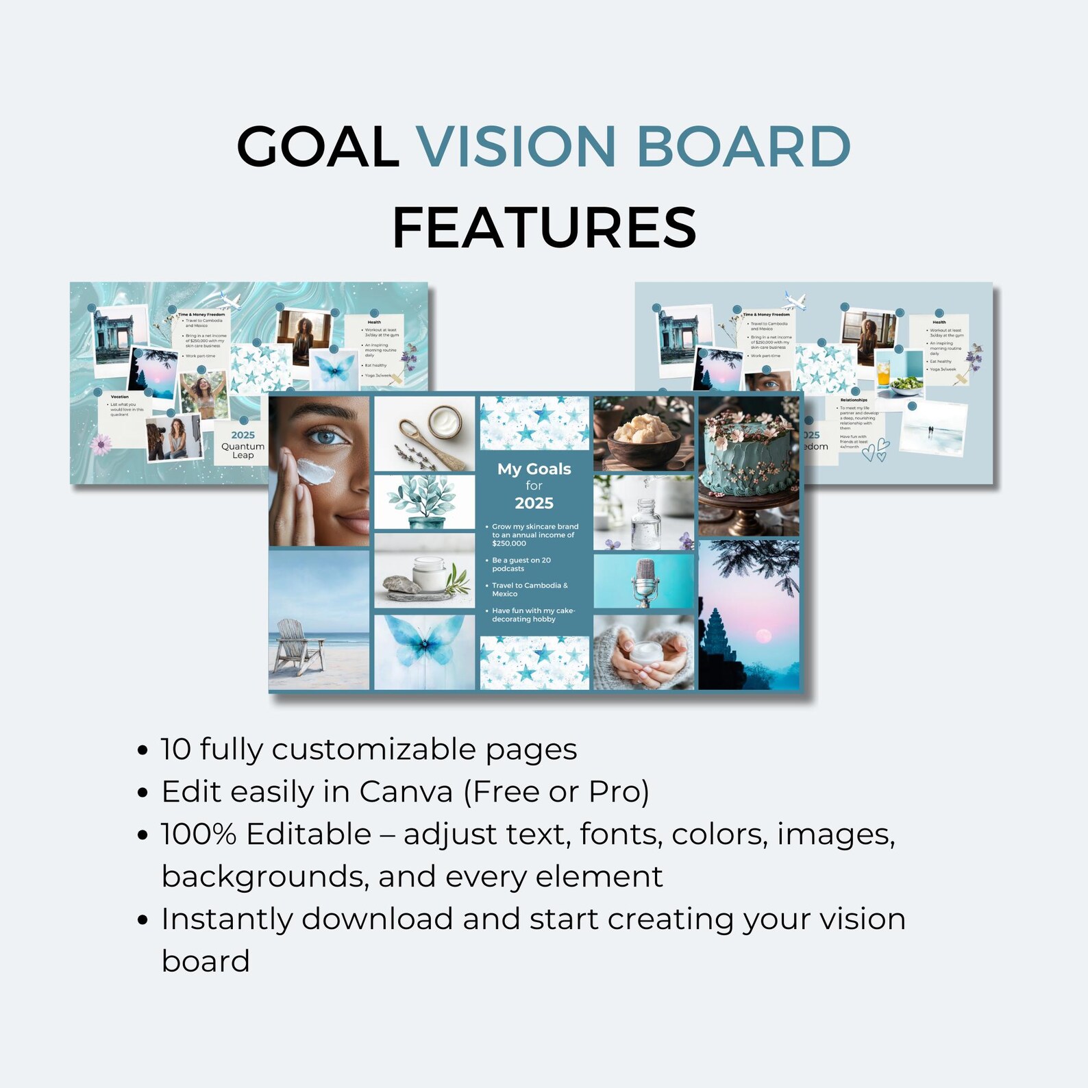 10 Page Vision Board Template | Editable in Canva | for Personal ...