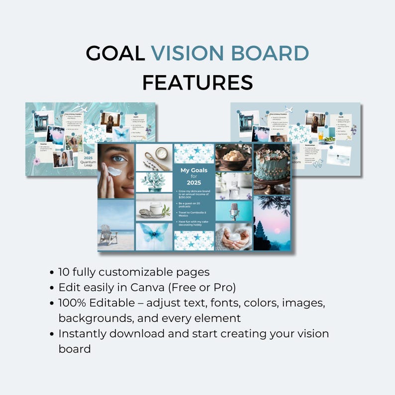 10 Page Vision Board Template | Editable in Canva | for Personal ...