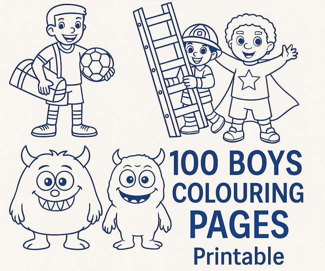 100 Boys Colouring Pages Printable | Kids Digital Download Activities ...