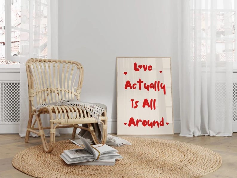 Love Actually is All Around Digital Print Poster, Red Burgundy Love ...