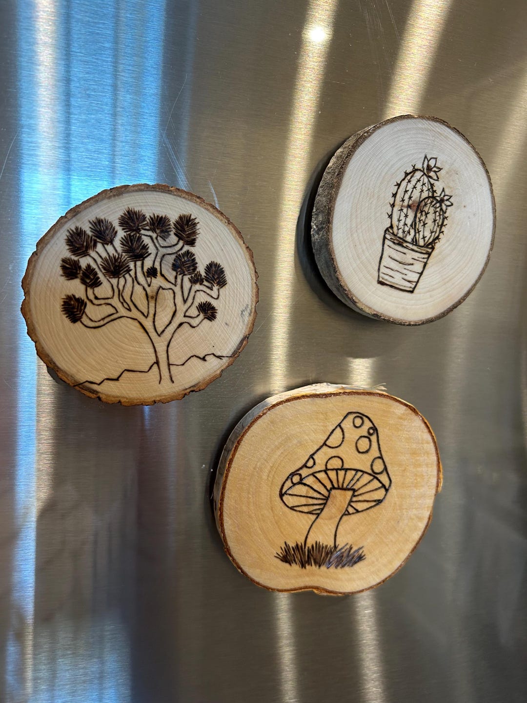 Refrigerator Magnets | Wood Slice Magnet | Pyrography | Nature Decor ...