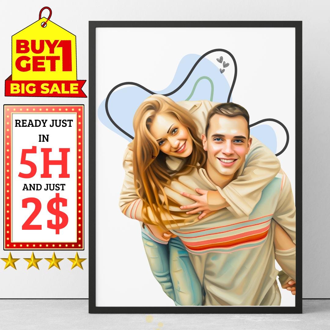 Best Friend Cartoon Portrait, Birthday Gift for Her, Personalized Gift ...