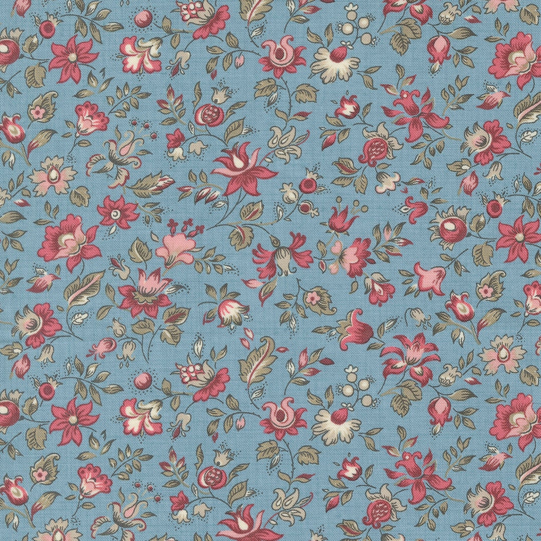 Moda Fabric Antoinette by French General French Blue Background Floral ...
