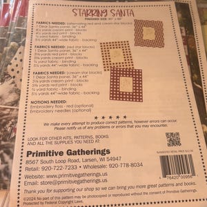 Starring Santa Quilt Pattern by Primitive Gatherings - Finished Size 80 ...