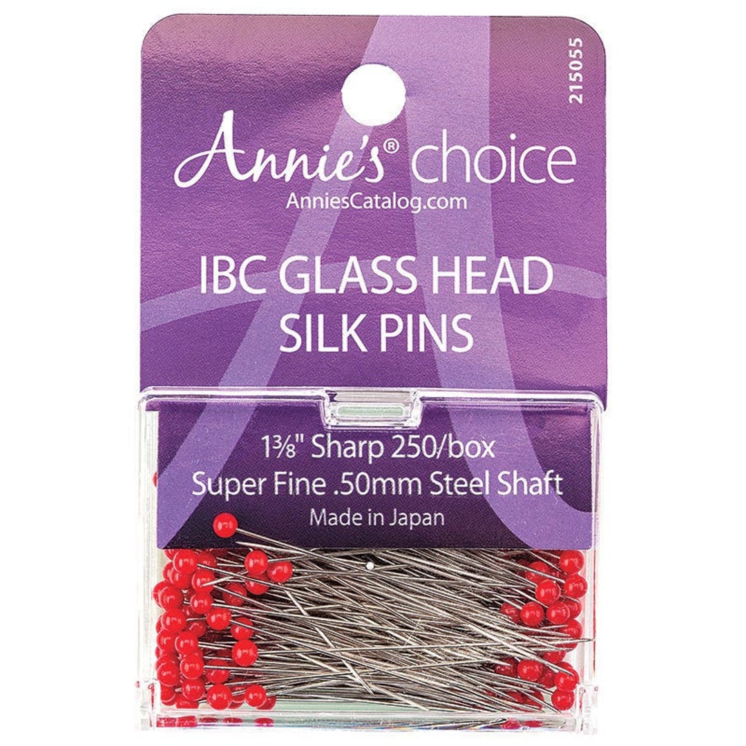 IBC Glass Head Silk Pins - 1 3/8" Sharp Straight Pins - Red Pin Heads ...
