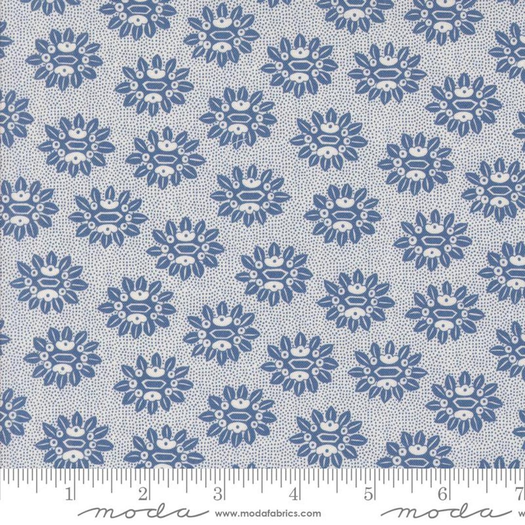 Moda Fabric - Larking - by Janet Clare - 1/2 Yard - 24632 11 - Larking Bucknall Light Blue With ...