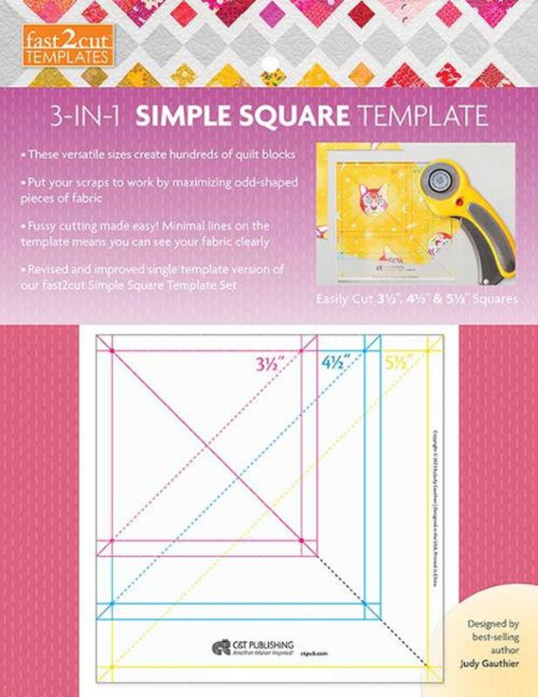 3-n-1 Simple Square Ruler - Clear Ruler by Fast 2 Cut - Fussy Cutting ...
