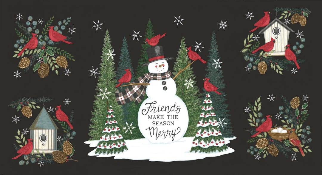 Moda Fabric - Winter Friends by Deb Strain - 24"x44" - 56139 18 - Black ...