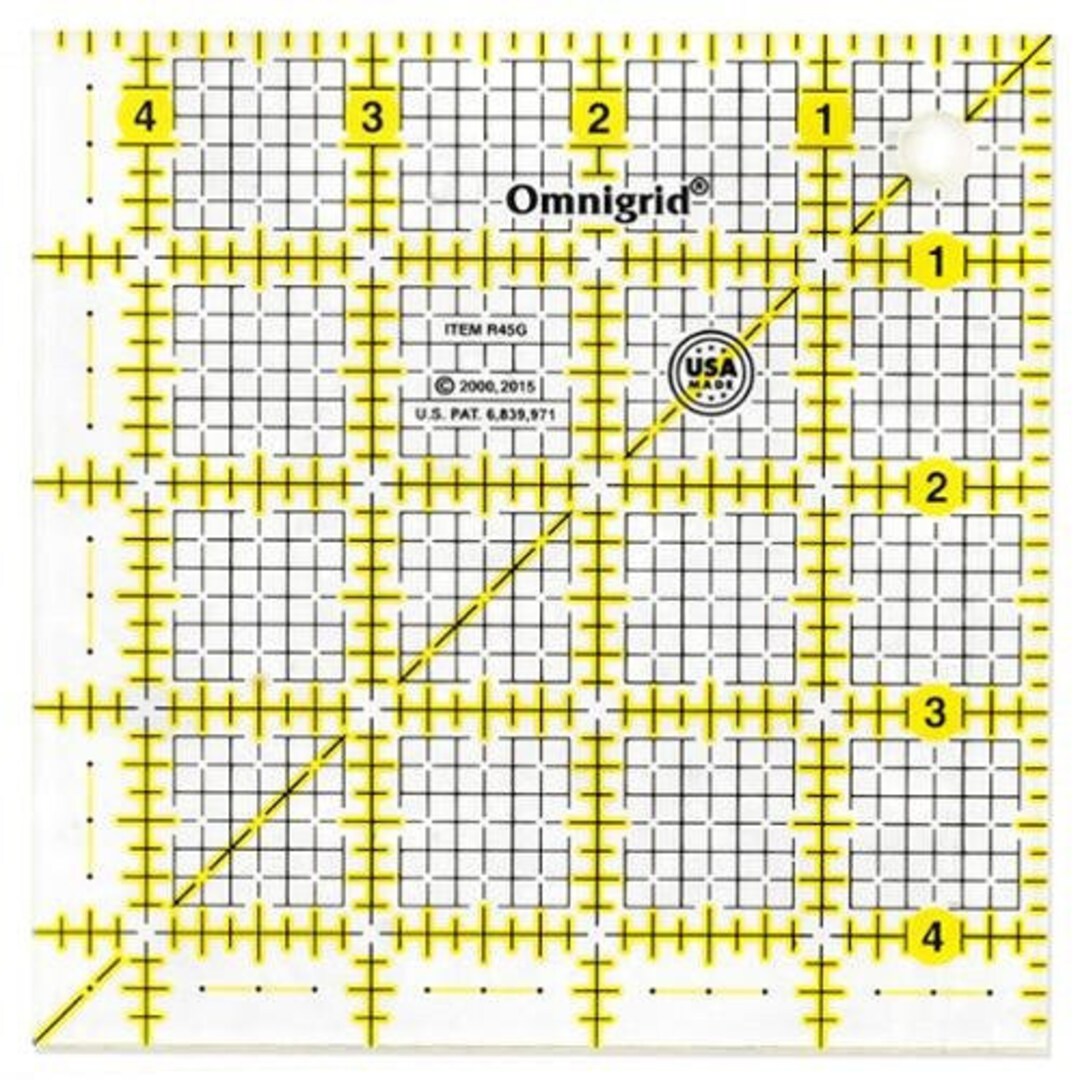 Omnigrid 4.5x4.5 Inch Square Ruler - Clear Ruler With Yellow Markings ...