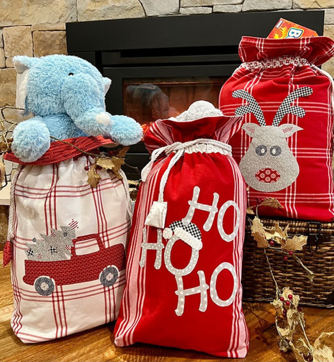 Santa's Treasures Drawstring Sacks for Christmas - by Pieces to ...