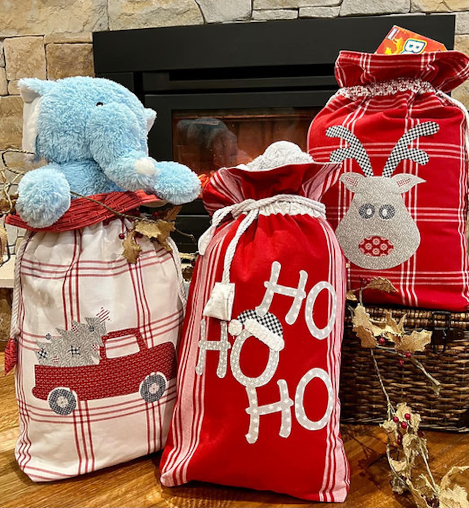 Santa's Treasures Drawstring Sacks for Christmas by Pieces to Treasures ...