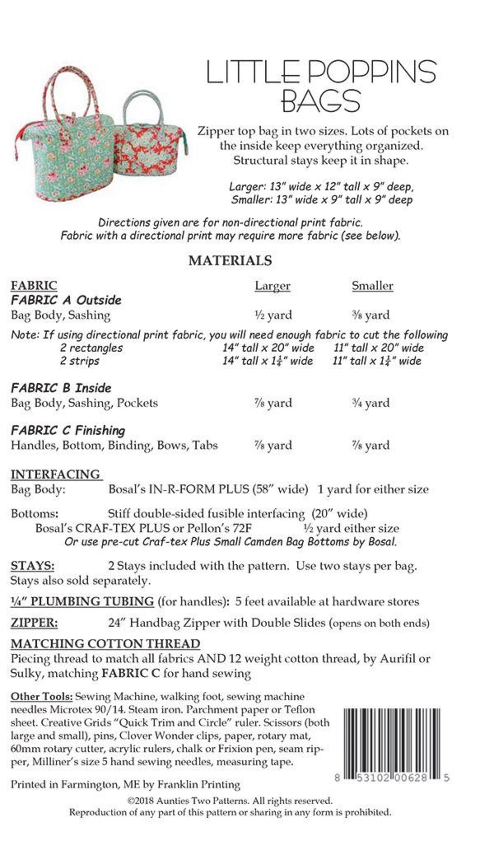 Little Poppins Bag Pattern by Aunties Two Patterns Paper - Etsy