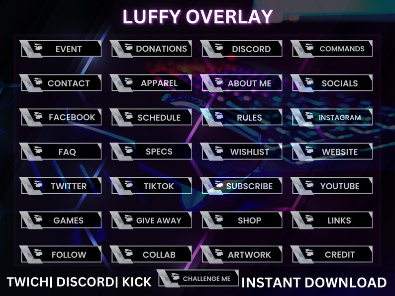 Static Stream Overlay Bundle | Anime Twitch Overlay Set | Twitch Banner ...