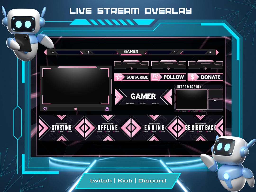 Pink Streaming Overlay Bundle | Twitch Overlay Kit | Static Stream ...