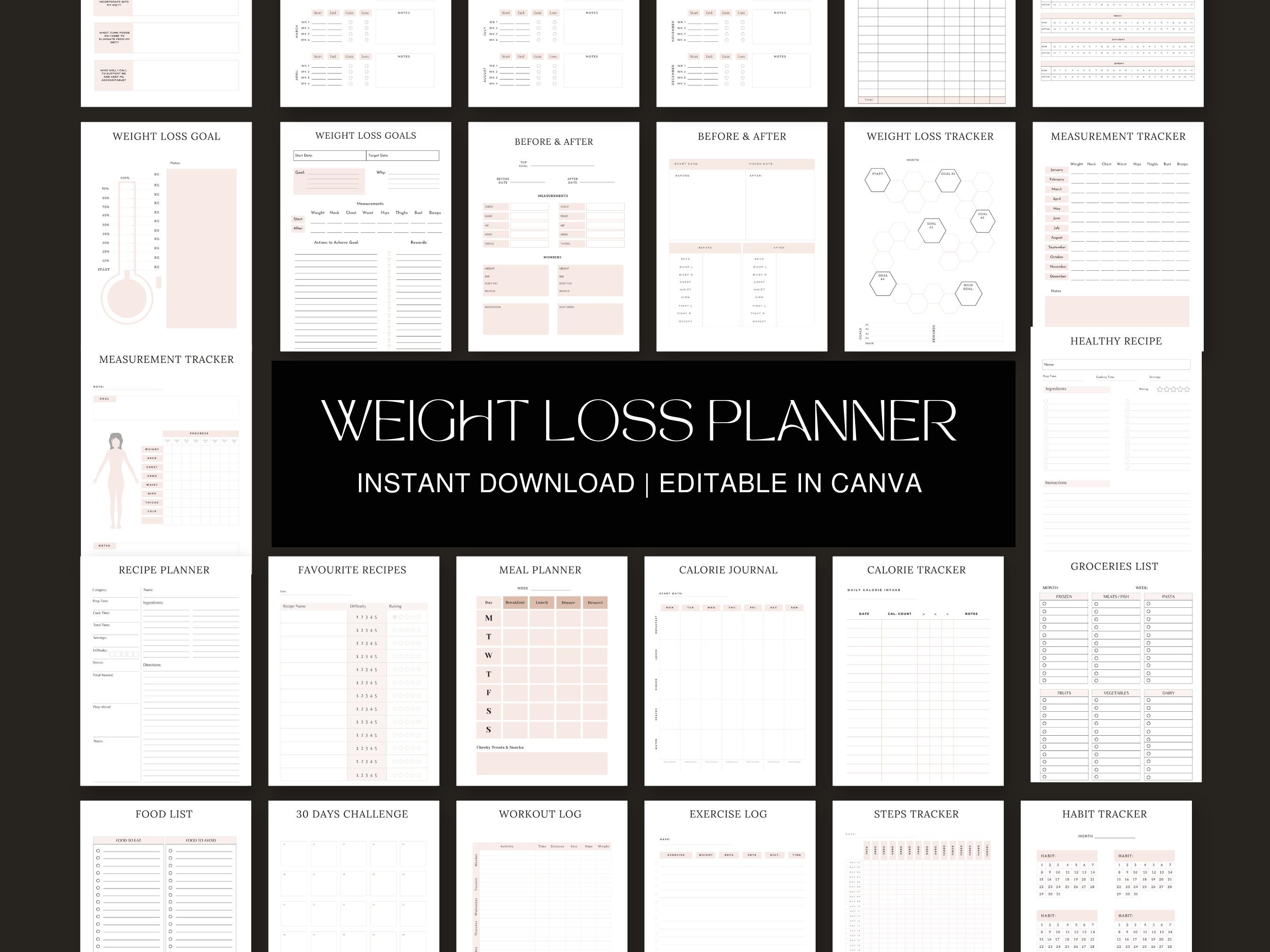 Weight Loss Planner Editable Fitness Journal Weight Loss Tracker ...