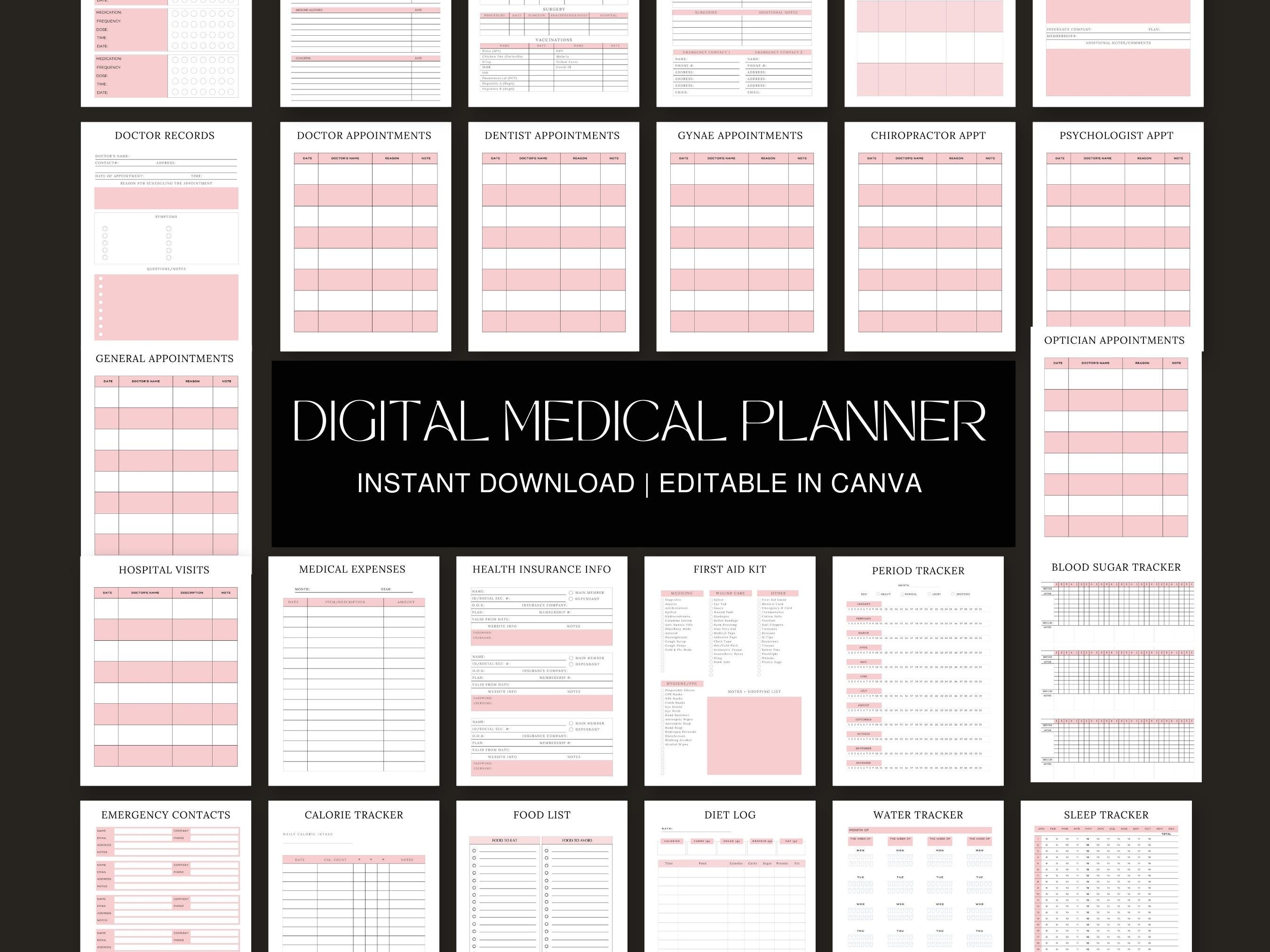 Editable Digital Medical Planner for Healthcare With Patient Tracking ...