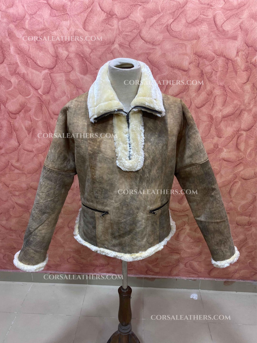 Shearling Leather Jacket - Vintage Nubuck Buffalo Hide B3 Bomber Style ...