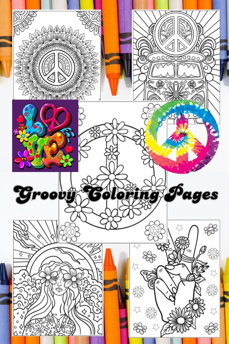 Groovy Coloring Pages Hippie Fun Peace Love Coloring for Adults - Etsy