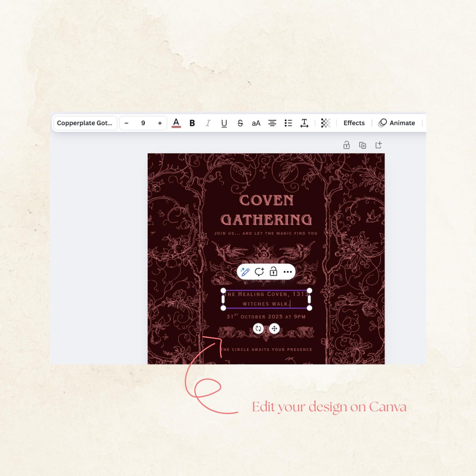 Coven Gathering Invitation - Burgundy Witchcraft Halloween Party Invite ...