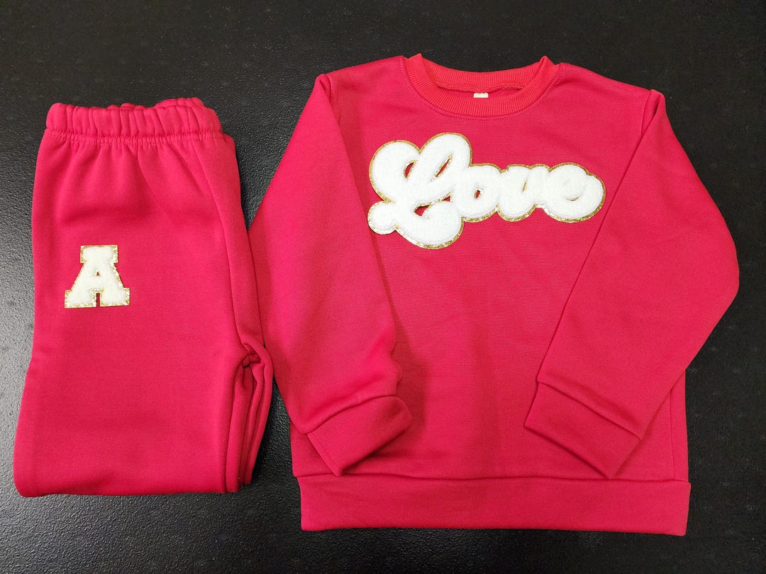 Custom Sweat Set With Chenille Patch Letters for Kids- Single Letter or ...