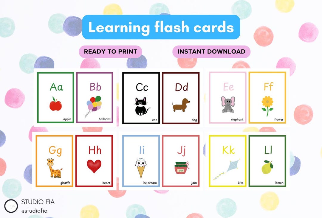 26 ABC Flash Cards, Educational Cards, Fun Colors, A-Z Cards, Learning ...