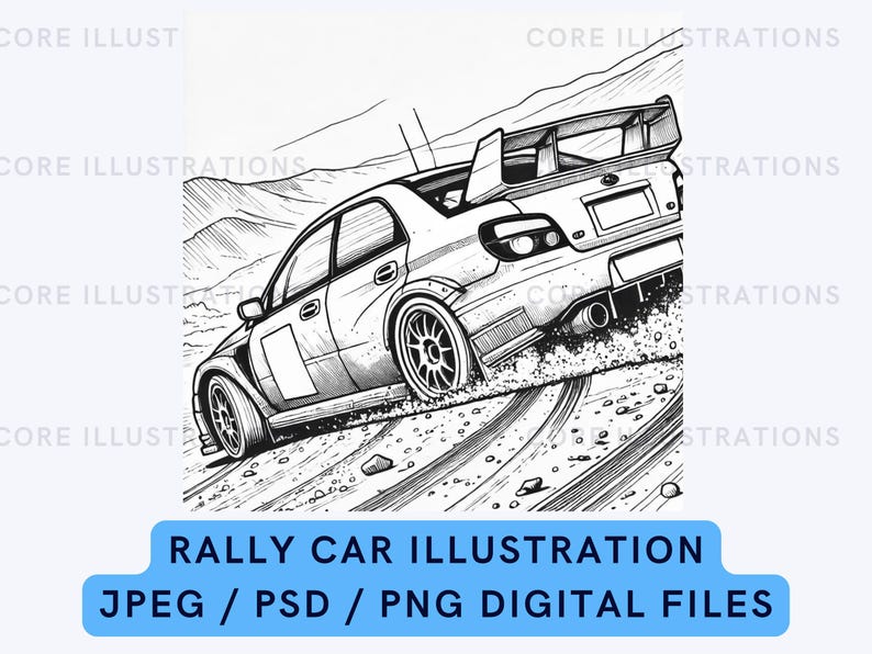 Rally Car Clipart / Illustration Drawing Graphic / Sport / PNG, JPG ...