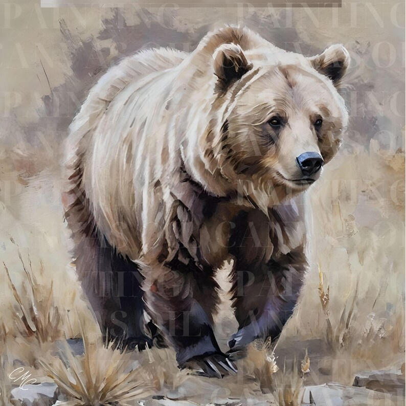 Vintage Grizzly Bear Oil Painting Prints Wildlife Rustic Wall Art ...