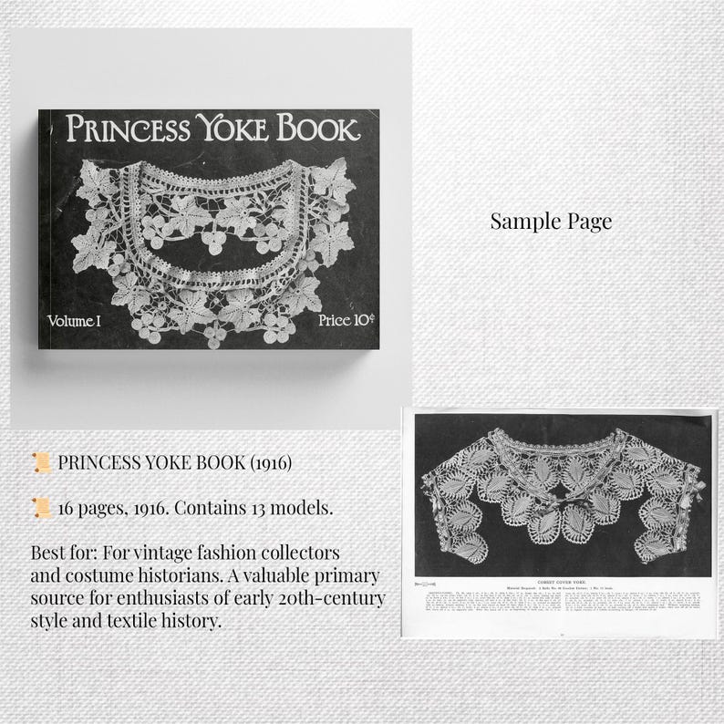 70 Vintage Yoke & Collar Designs + Filet Crochet Panels (5 PDF Books ...