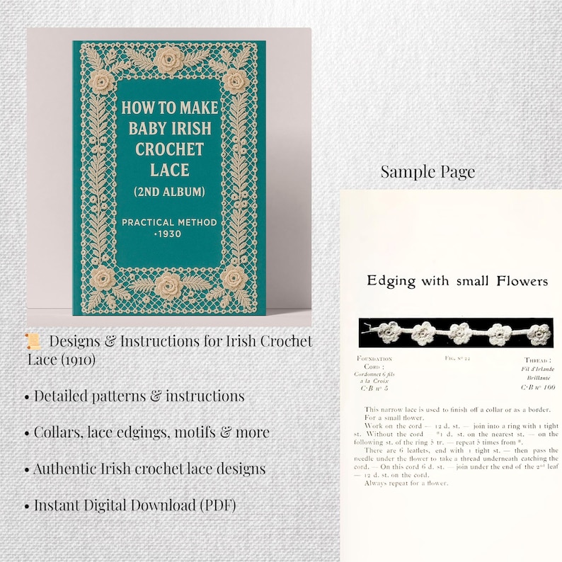 5 Vintage Irish Crochet Lace Books PDF, Crochet Patterns, Doilies ...