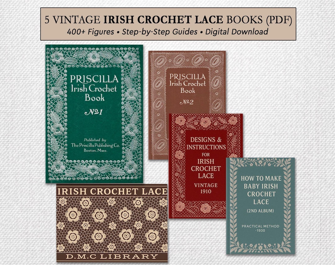 5 Vintage Irish Crochet Lace Books PDF, Crochet Patterns, Doilies ...