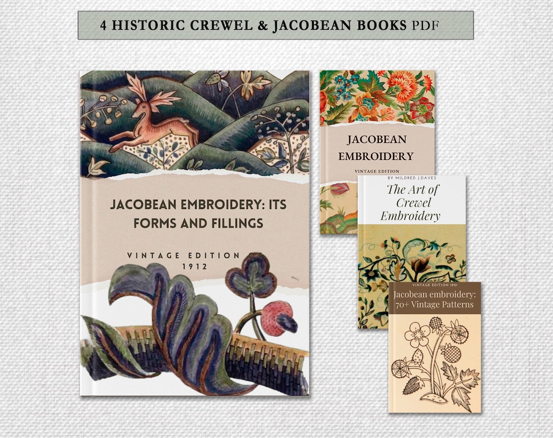 4 Vintage Embroidery Books PDF – Crewel & Jacobean Patterns, Instant ...