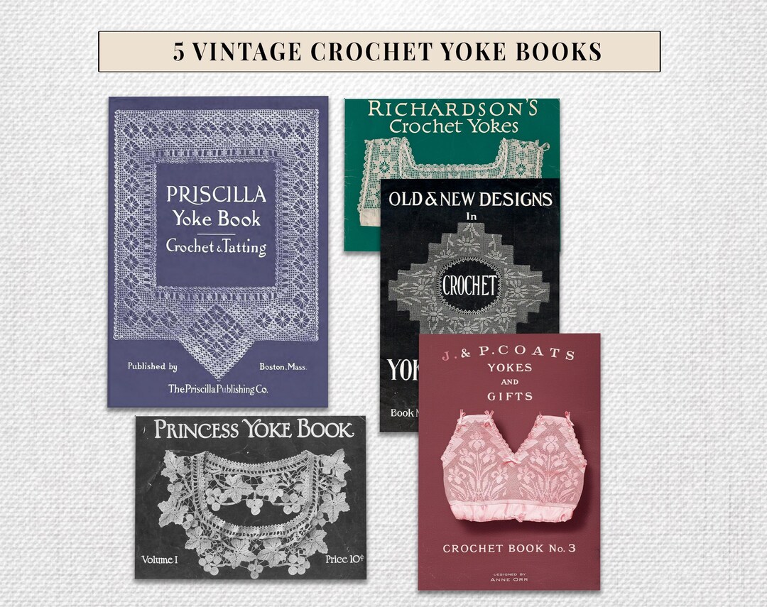 70 Vintage Yoke & Collar Designs + Filet Crochet Panels (5 PDF Books ...