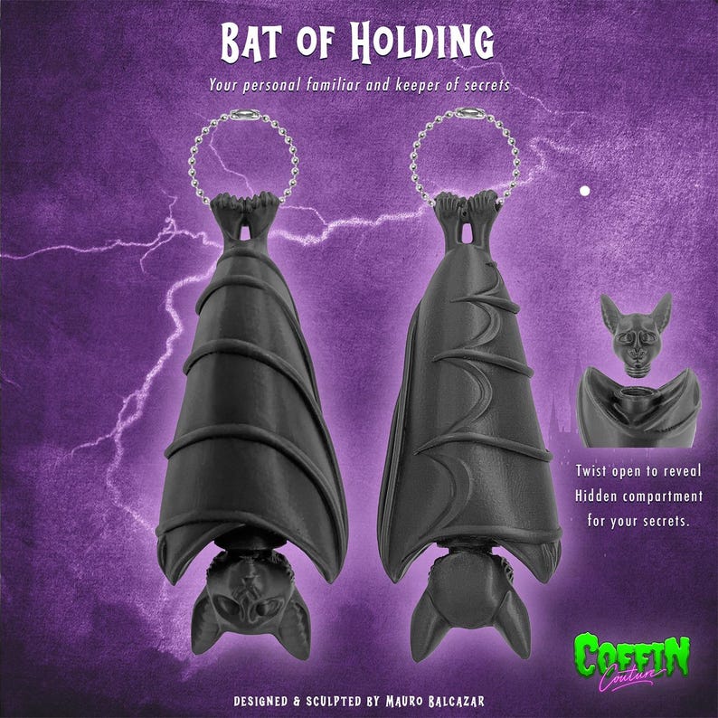 Bat Amulet Keychain With Secret Hidden Compartment - Etsy