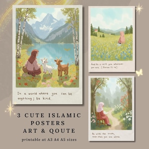 3X Cute Hijabi and Nature Islamic Art Poster With Qoutes and Quranic ...
