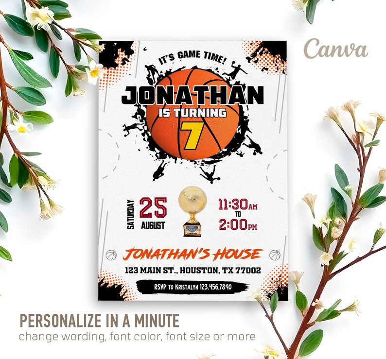 Sport Game Printable Birthday Invitation, Editable Invitation, NBA ...