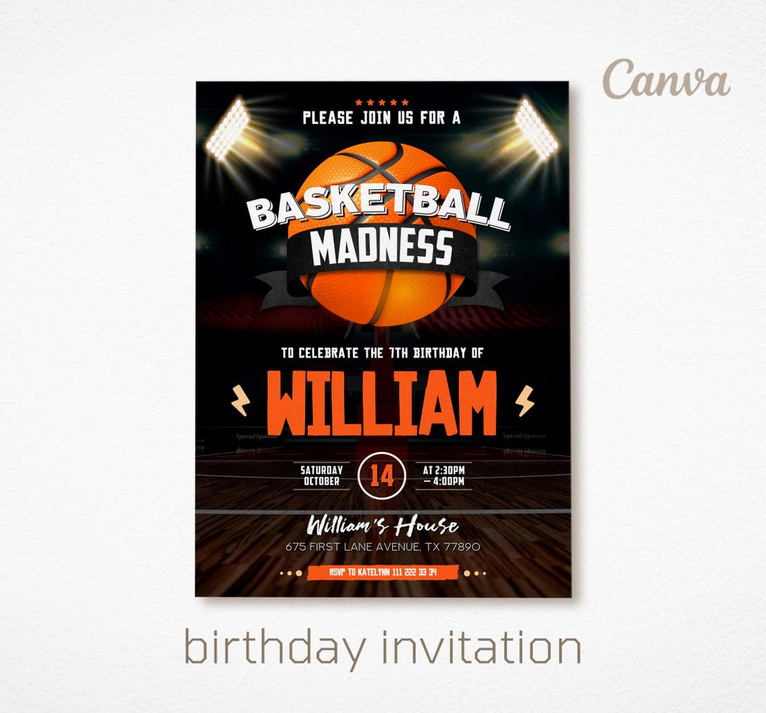 Sport Game Printable Birthday Invitation, Editable Invitation, NBA ...