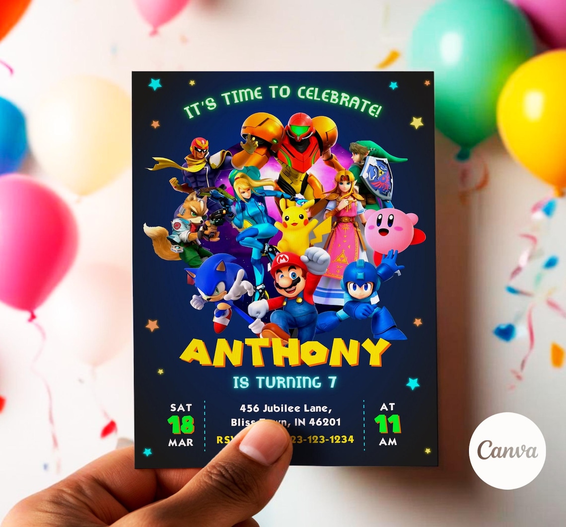 Printable Smash Bros Invitation, Fighting Birthday Invite, Editable ...