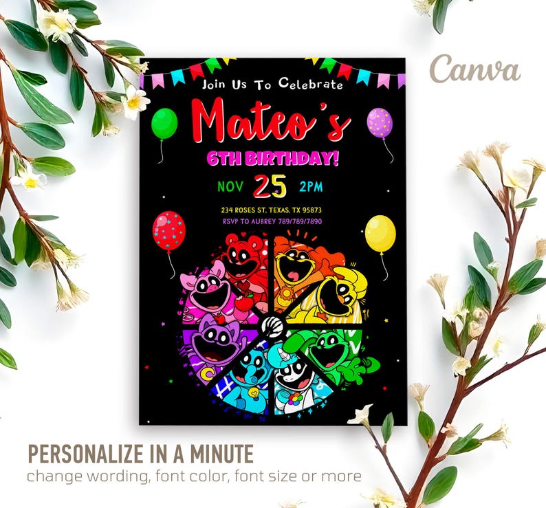 Printable Smiling Critters Invitation, Smiling Critters Party, Editable ...