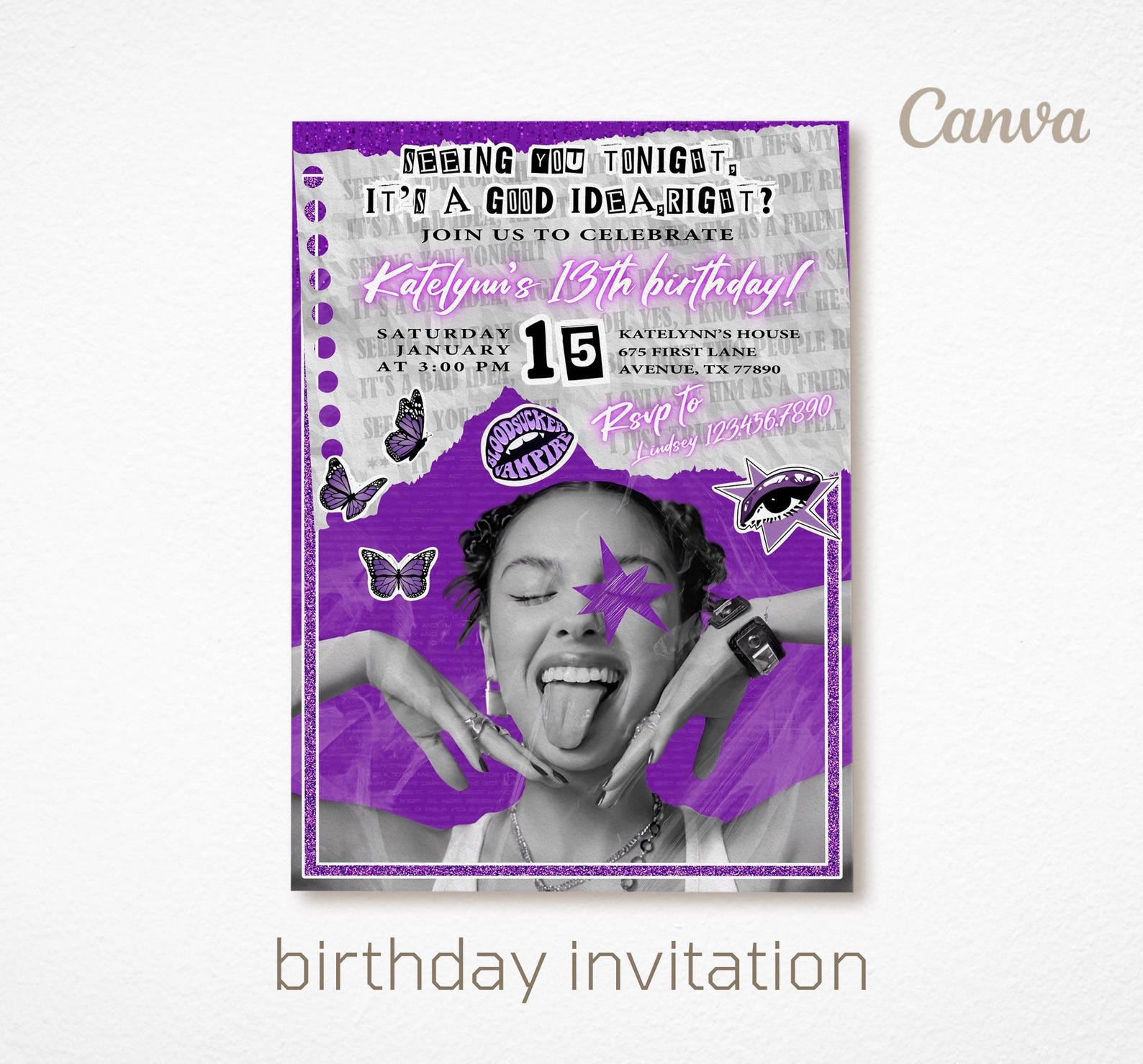 Rodrigo Birthday Invitation, GUTS Themed Digital Party Invite, Olivia ...