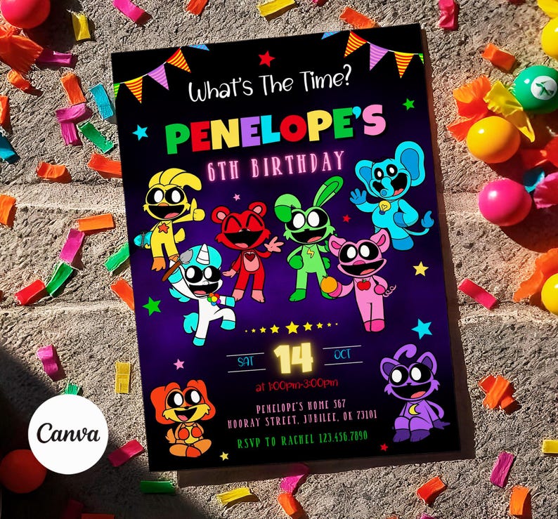 Printable Smiling Critters Invitation, Smiling Critters Party, Editable ...