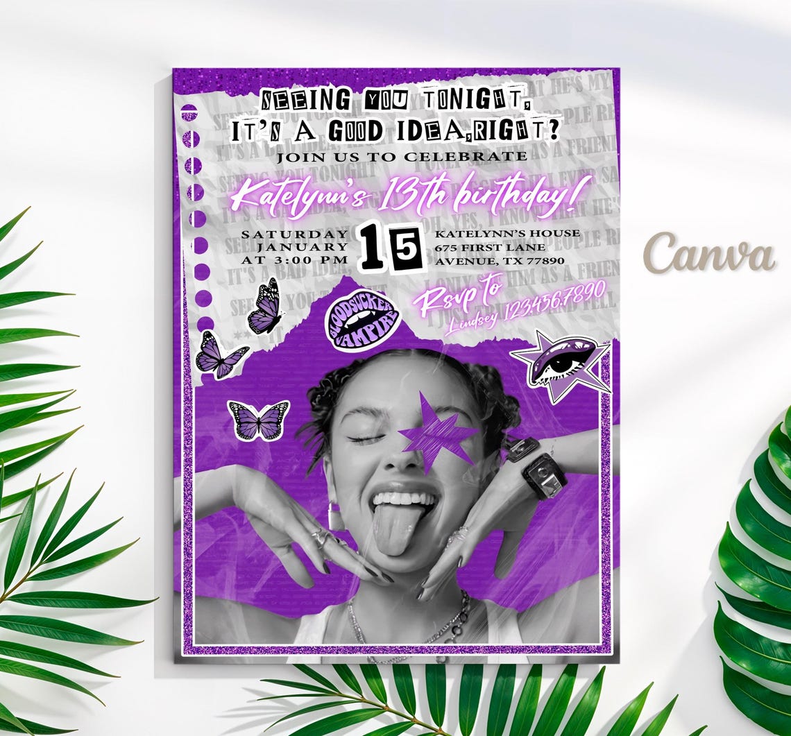 Rodrigo Birthday Invitation, GUTS Themed Digital Party Invite, Olivia ...