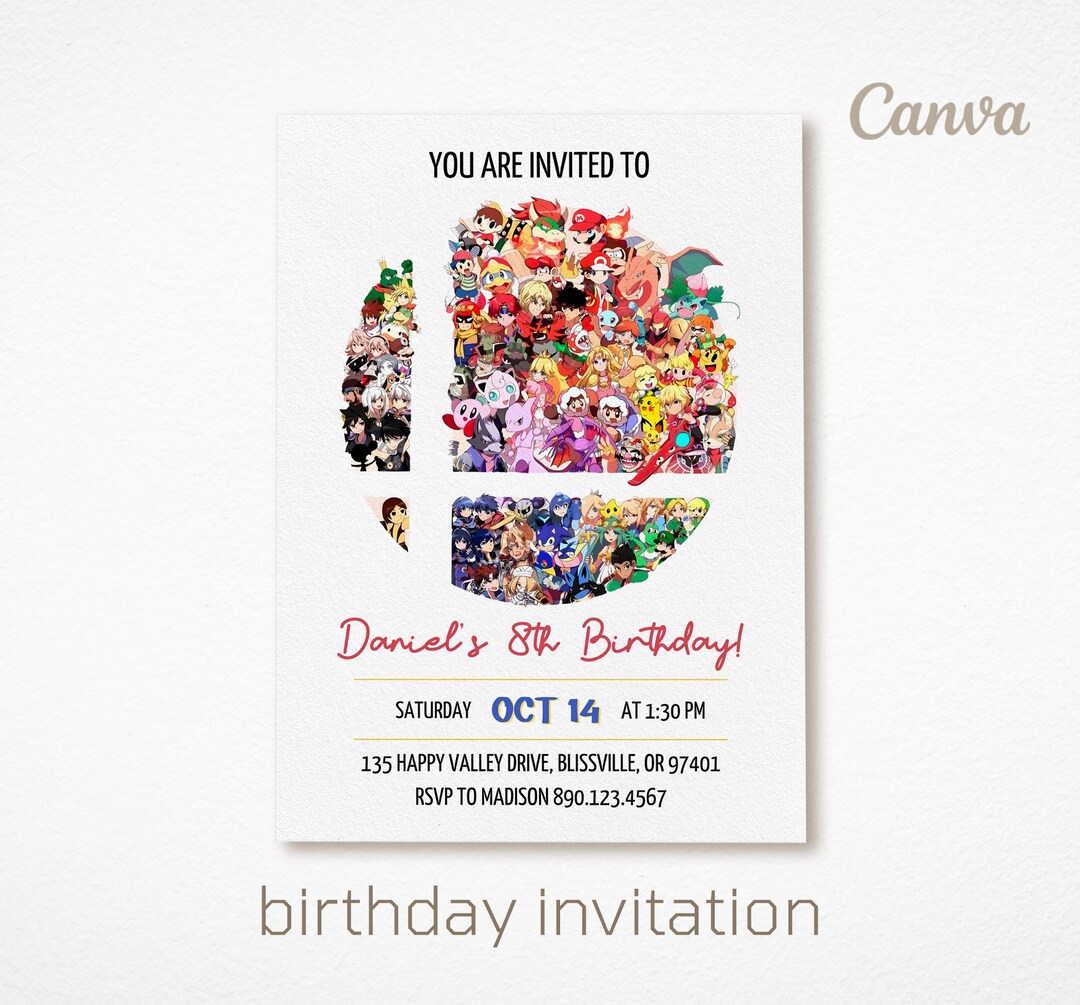 Printable Smash Bros Invitation, Fighting Birthday Invite, Editable ...