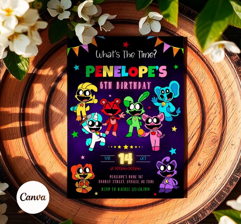 Printable Smiling Critters Invitation, Smiling Critters Party, Editable ...