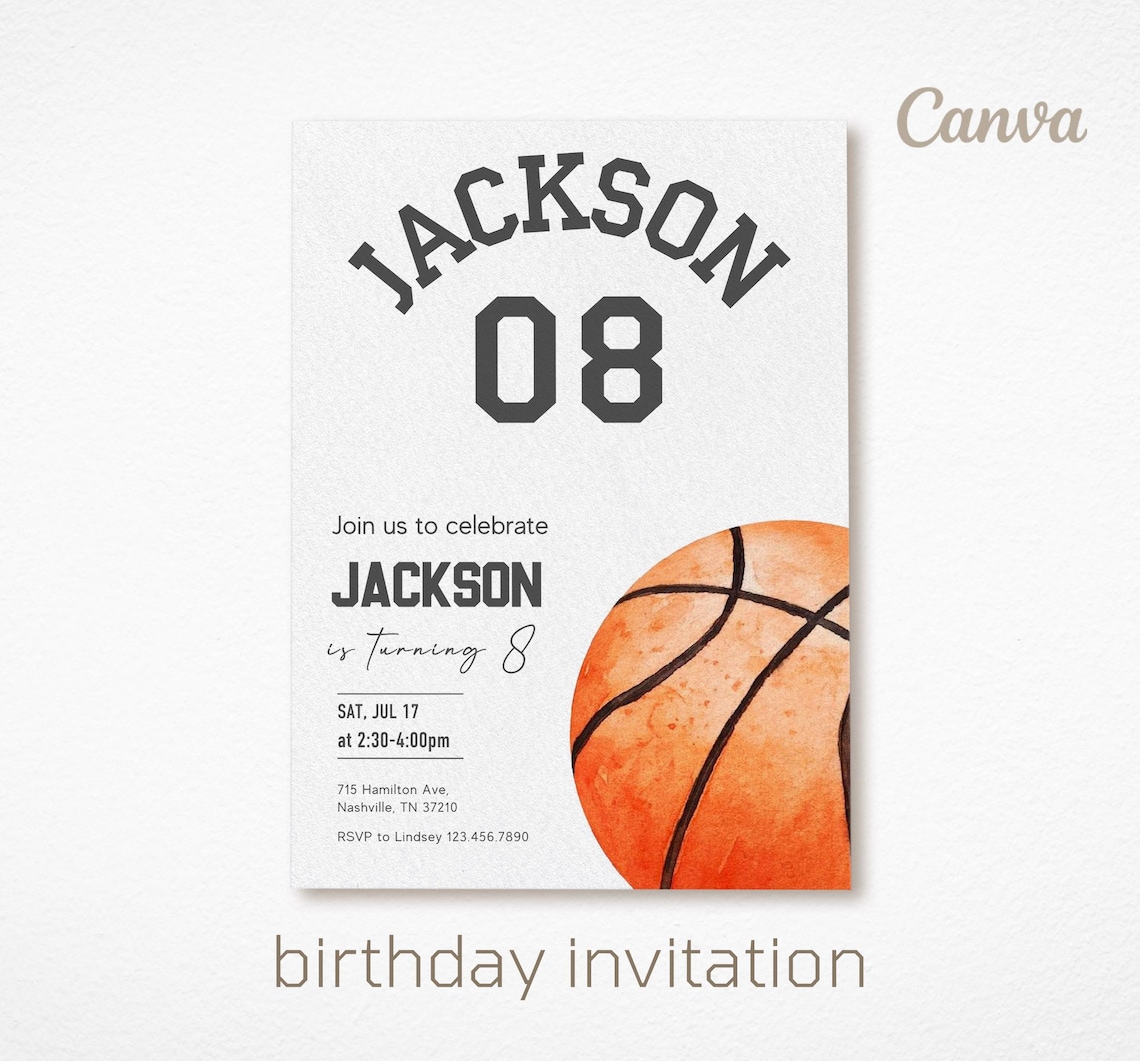 Sport Game Printable Birthday Invitation, Editable Invitation, NBA ...