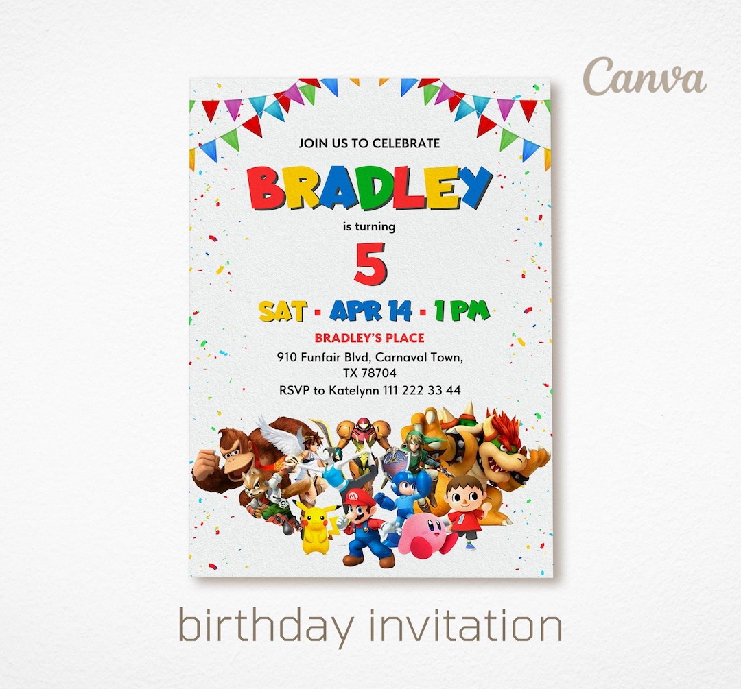 Printable Smash Bros Invitation, Fighting Birthday Invite, Editable ...