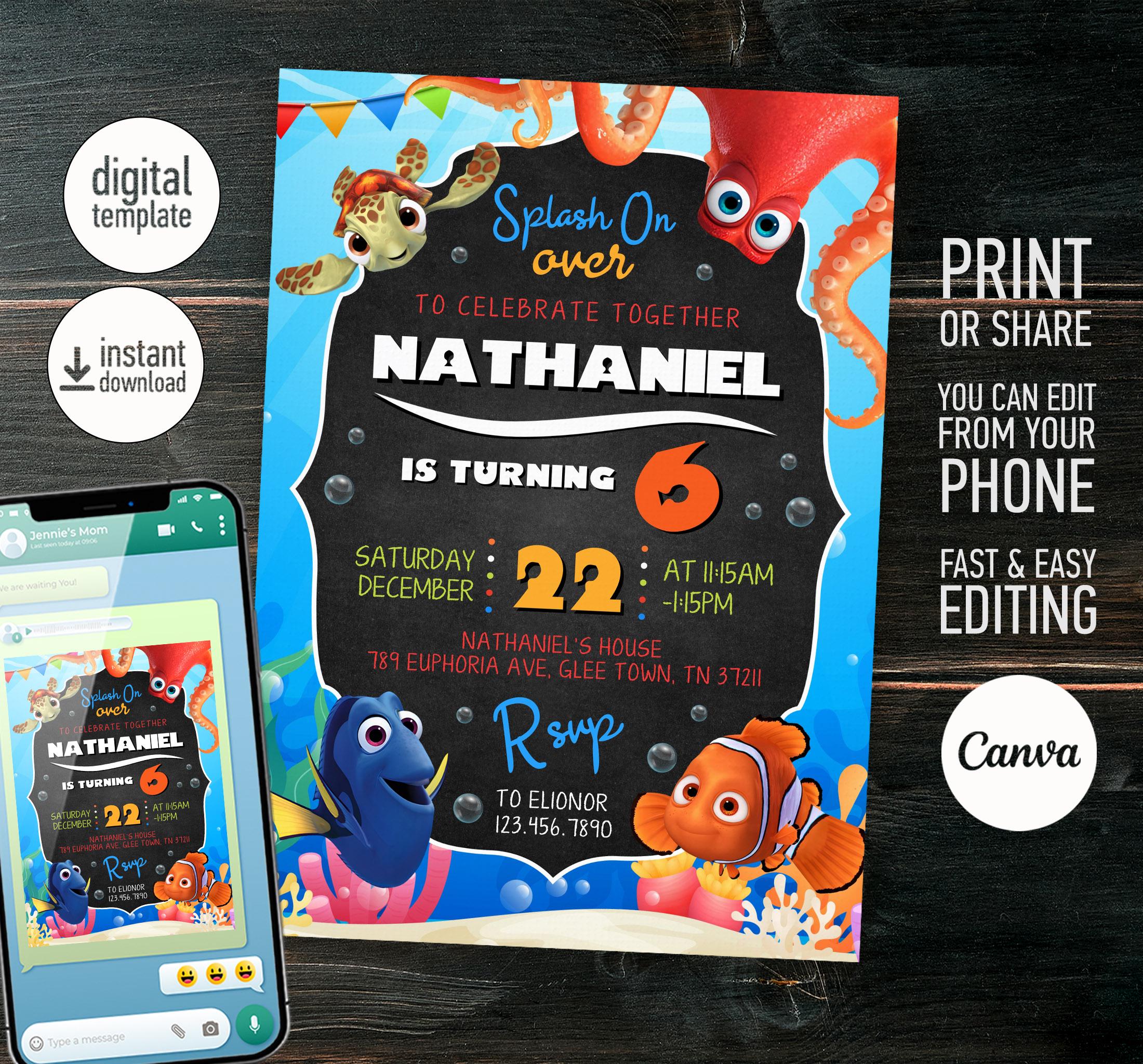 Printable Boy Birthday Invitation | Nemo Birthday Invite | Editable ...